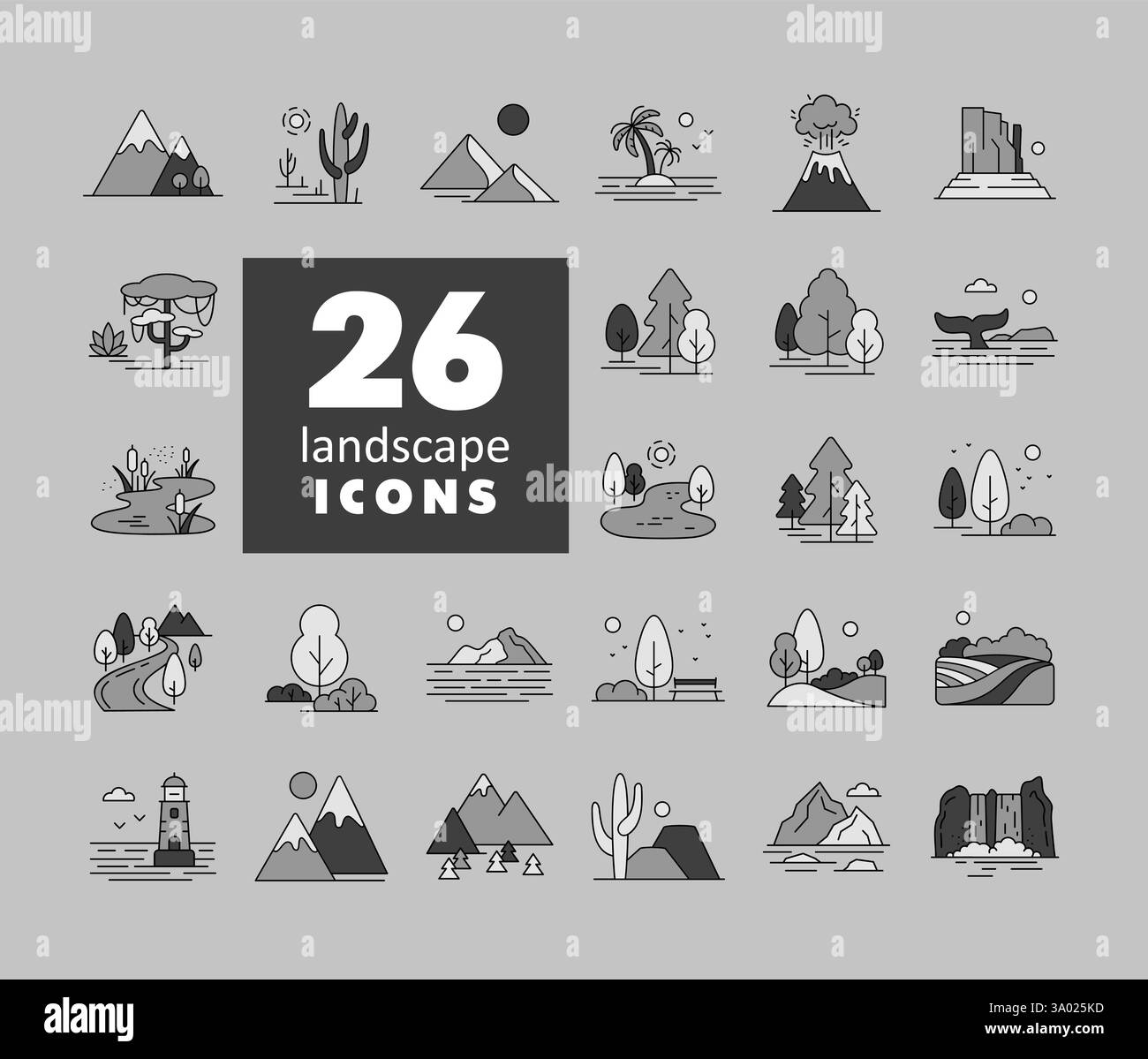 Grayscale rural landscape Stock Vector Images - Alamy