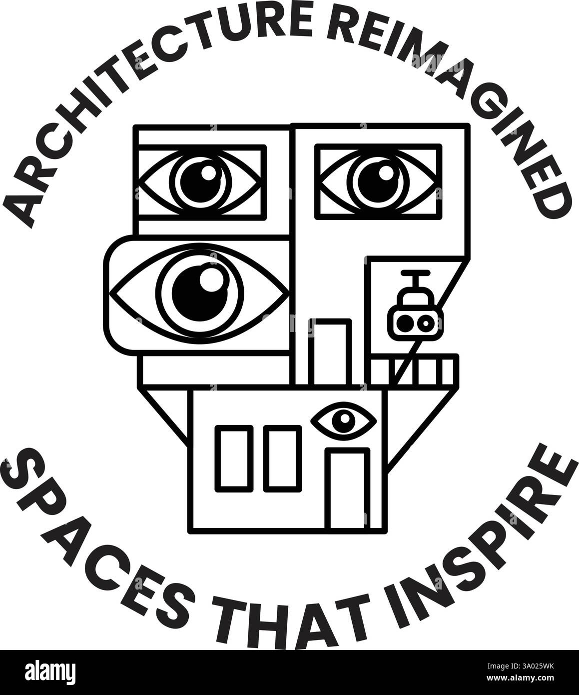 Architecture reimagined spaces inspire. The logo is a face with eyes ...