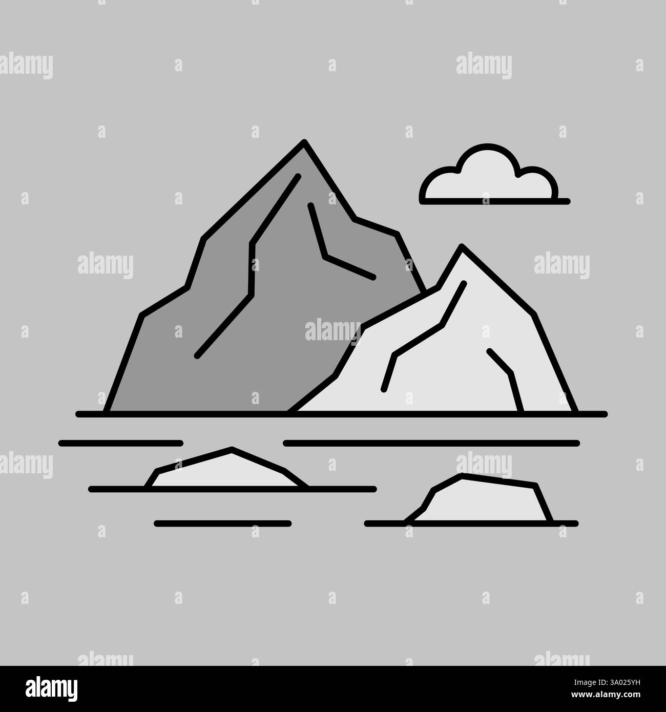 Mountain rocky islands in the ocean or sea vector grayscale icon ...