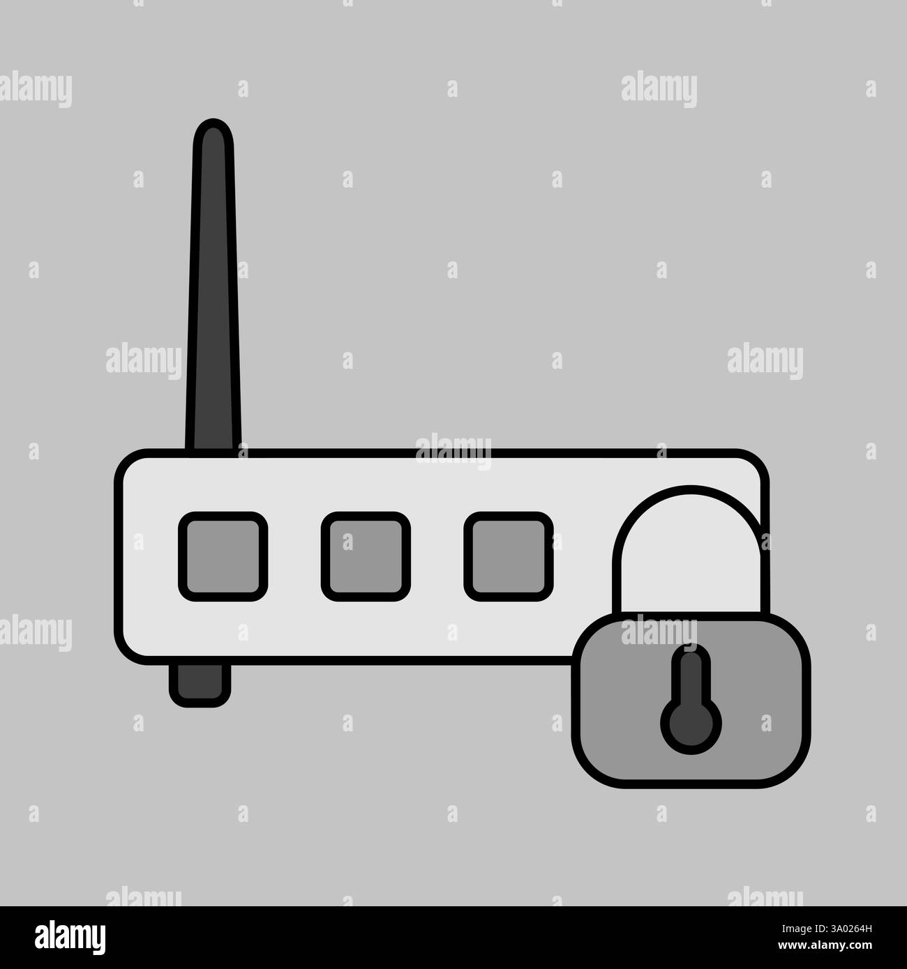 WIFI modem with lock vector grayscale icon. Private wifi network sign ...