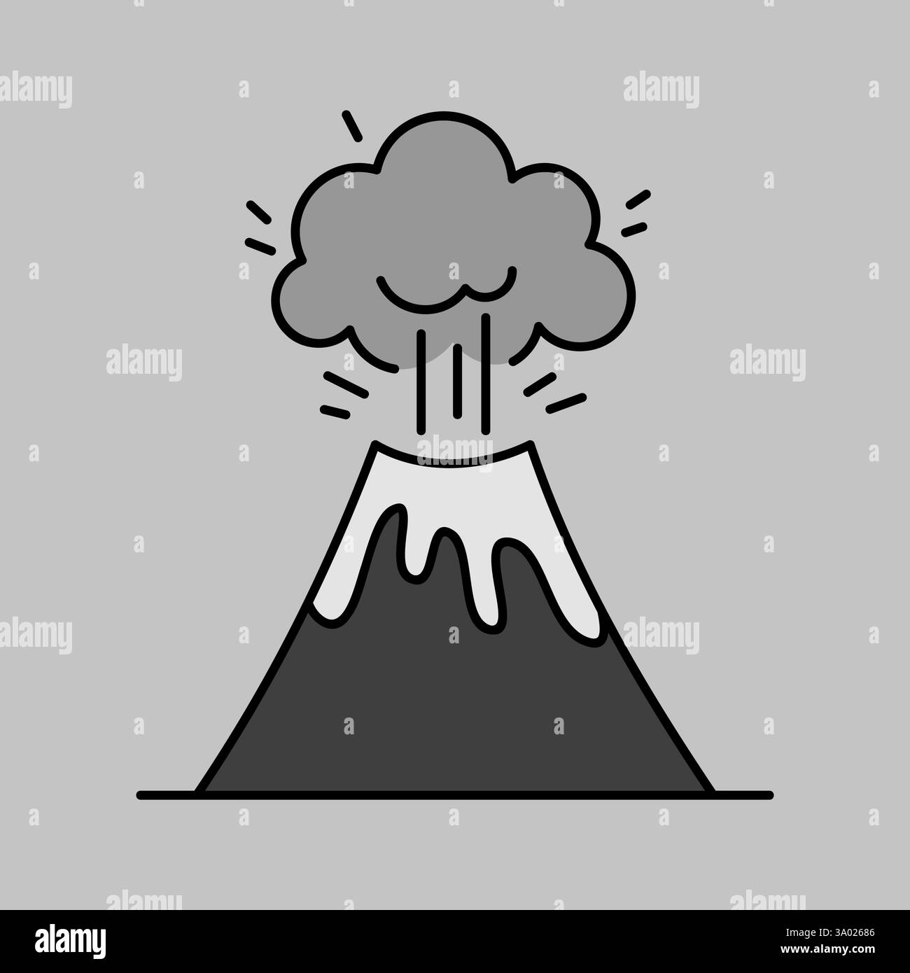 Volcano vector grayscale icon. Lava magma. Volcanic eruption. Nature ...