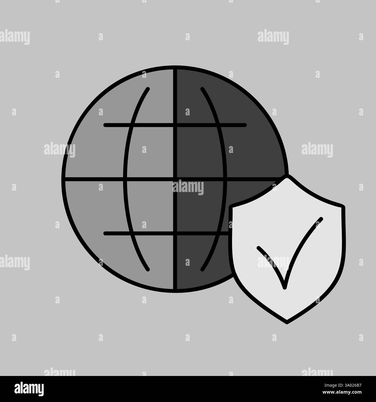 Global shield vector grayscale icon. Security sign. Graph symbol for ...