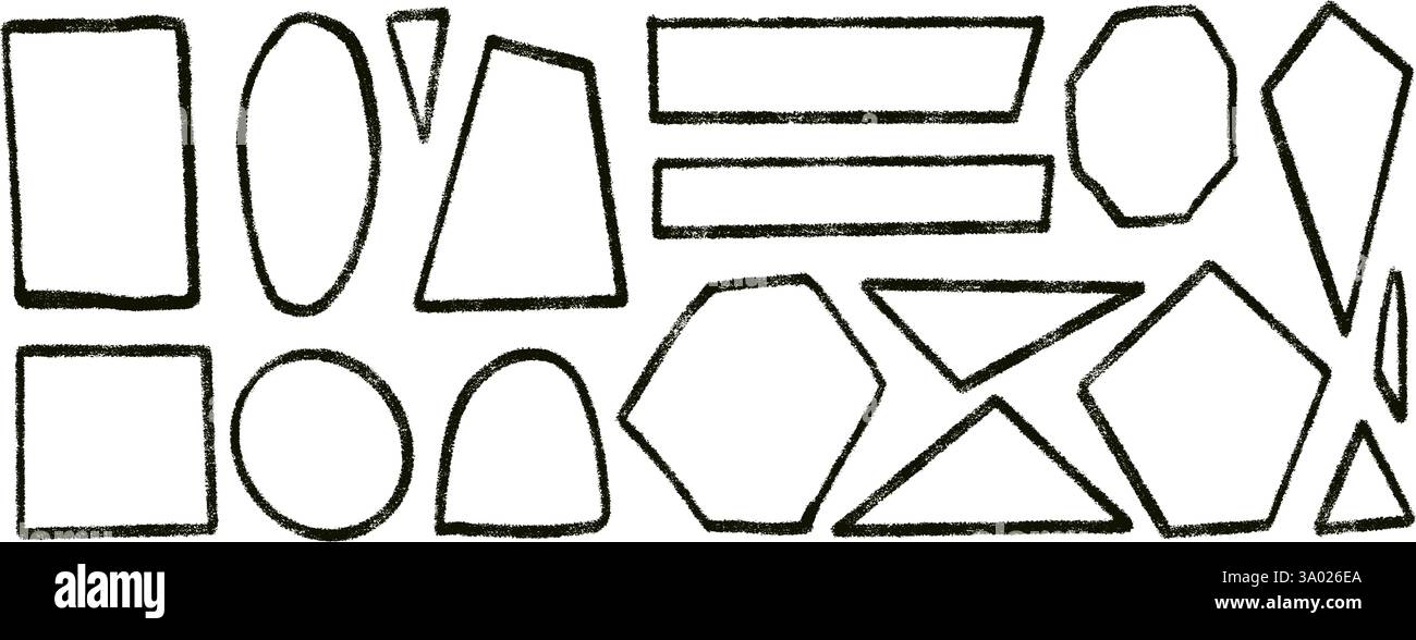 Brush stroke kids geometric shapes set. Text boxes paint textured thin ...