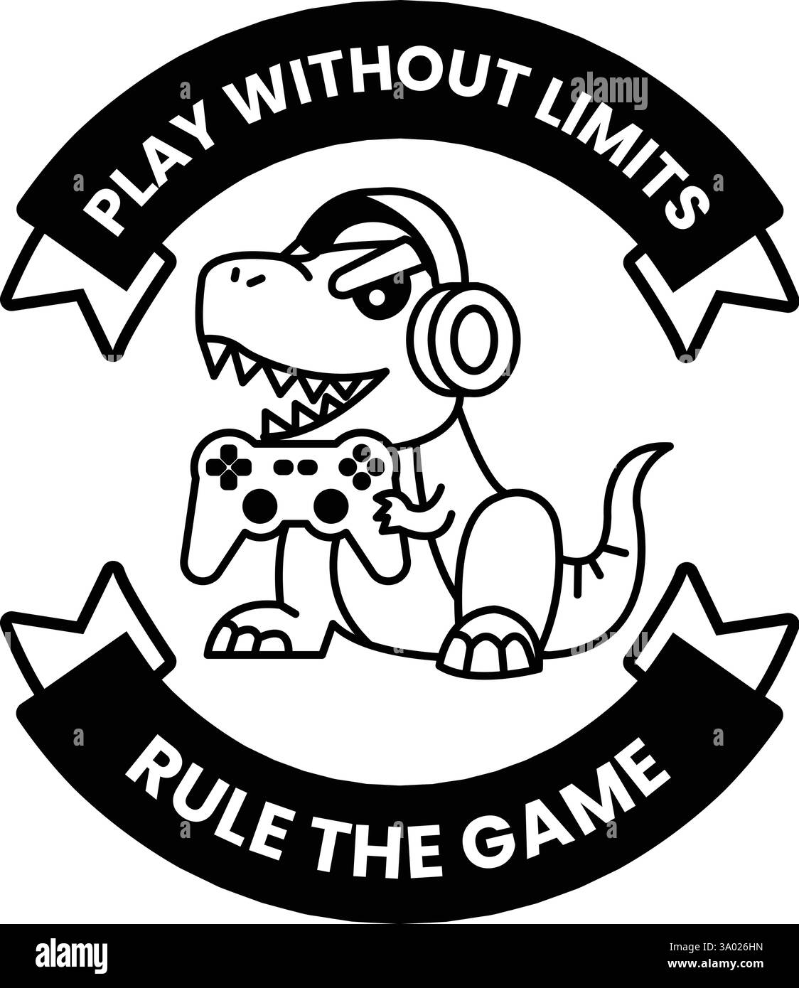 A dinosaur is playing a video game and the words "play without limits" are written below it ...