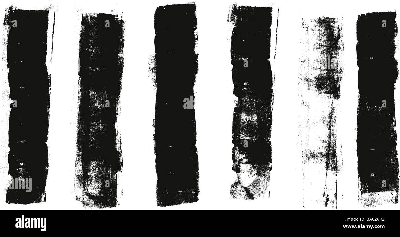 Straight thick grunge underlines. Linocut rolled brush stroke set ...