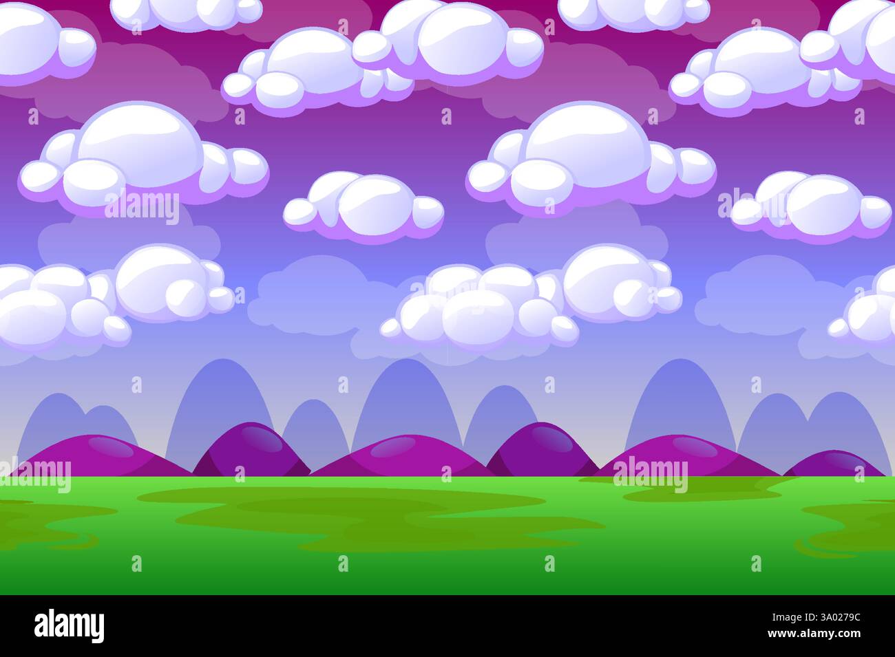 Game Background made from seamless endless elements-sky, clouds, mountains and grass. Vector ...
