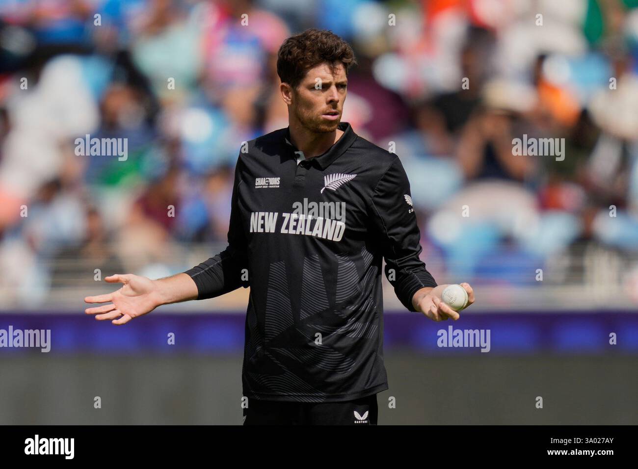 New Zealand's captain Mitch Santner reacts during the ICC Champions ...