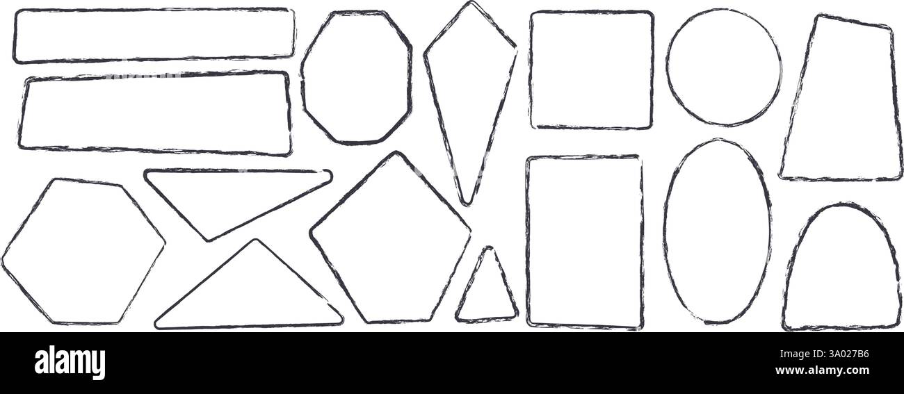 Brush stroke kids geometric shapes set. Text boxes paint textured thin ...