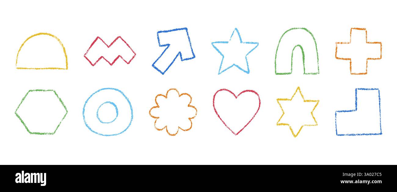 Simple outline geometric shapes drawn with crayon. Collection of ...