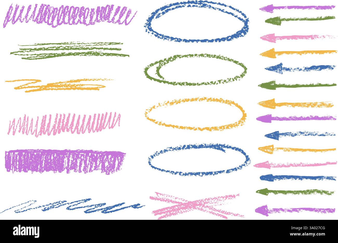 Chalk emphasis figure set. Crayon underline and arrows. Pencil scribble ...