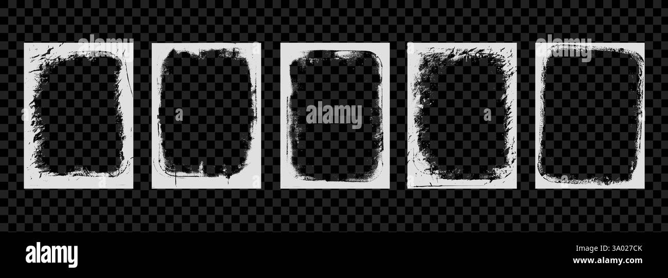 Photo grunge frames set template. Ink paint edges punk border for ...