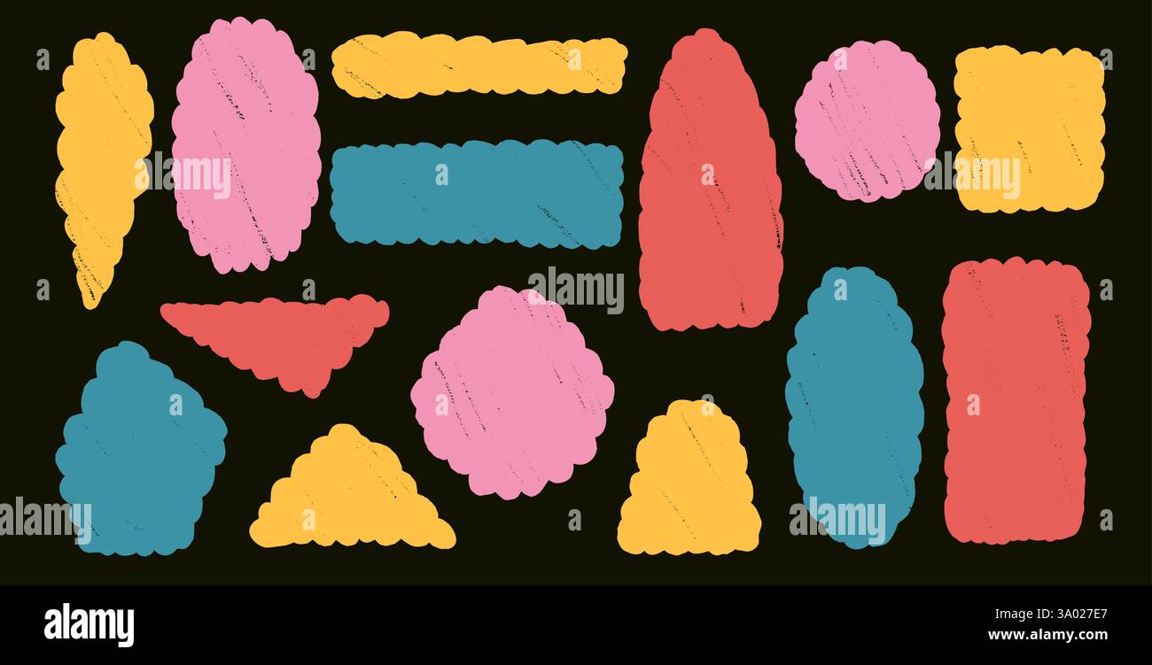 Kid scallop geometric shapes set. Childish text boxes frames pack. Oval ...