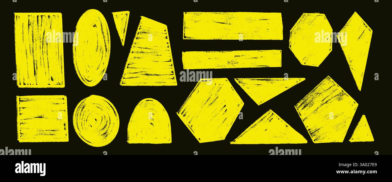 Kids crayon geometric shapes set. Text boxes maker textured frames ...