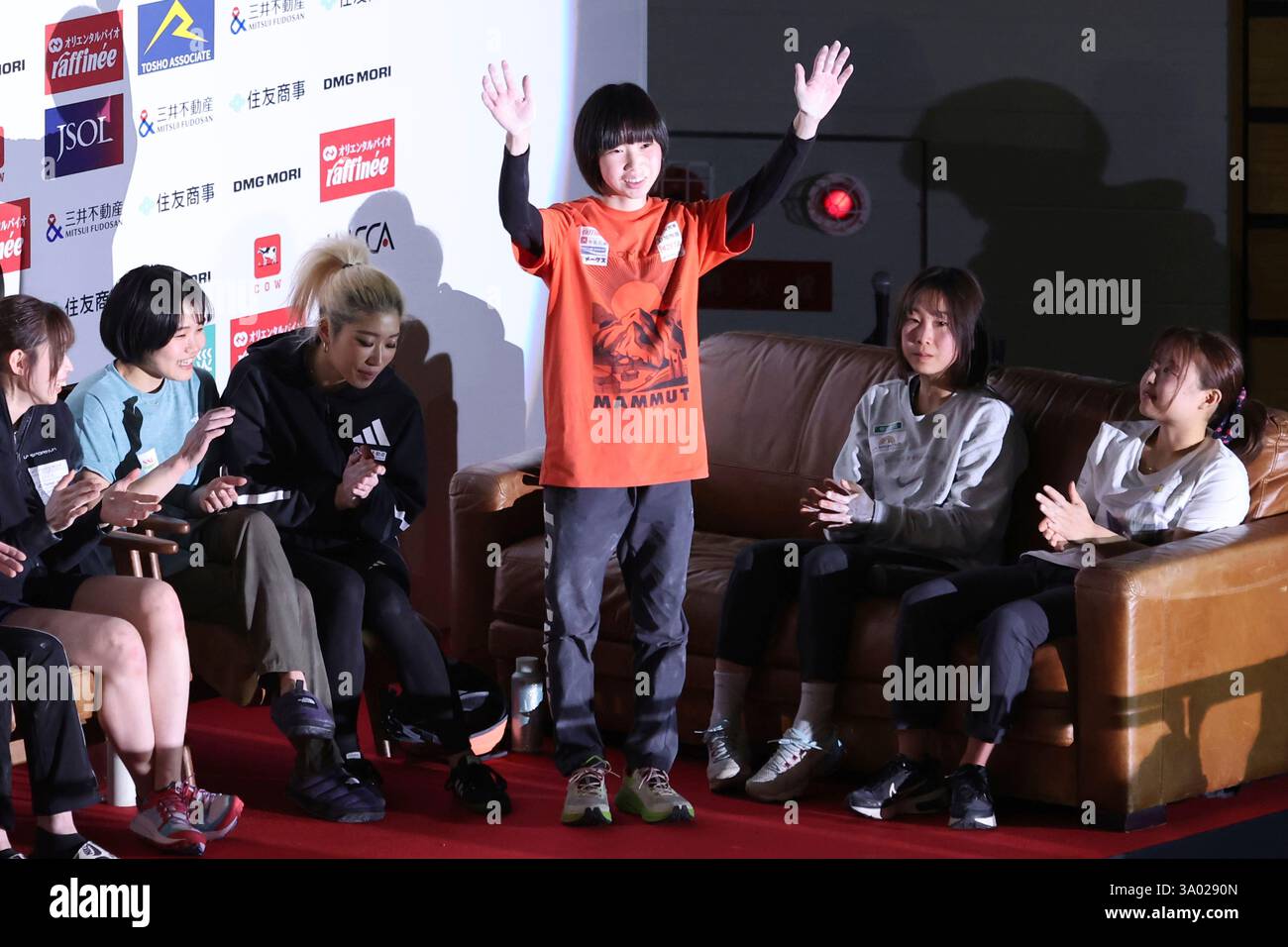Ai Mori (C) celebrates during the women's final of Lead Japan Cup 2025 ...