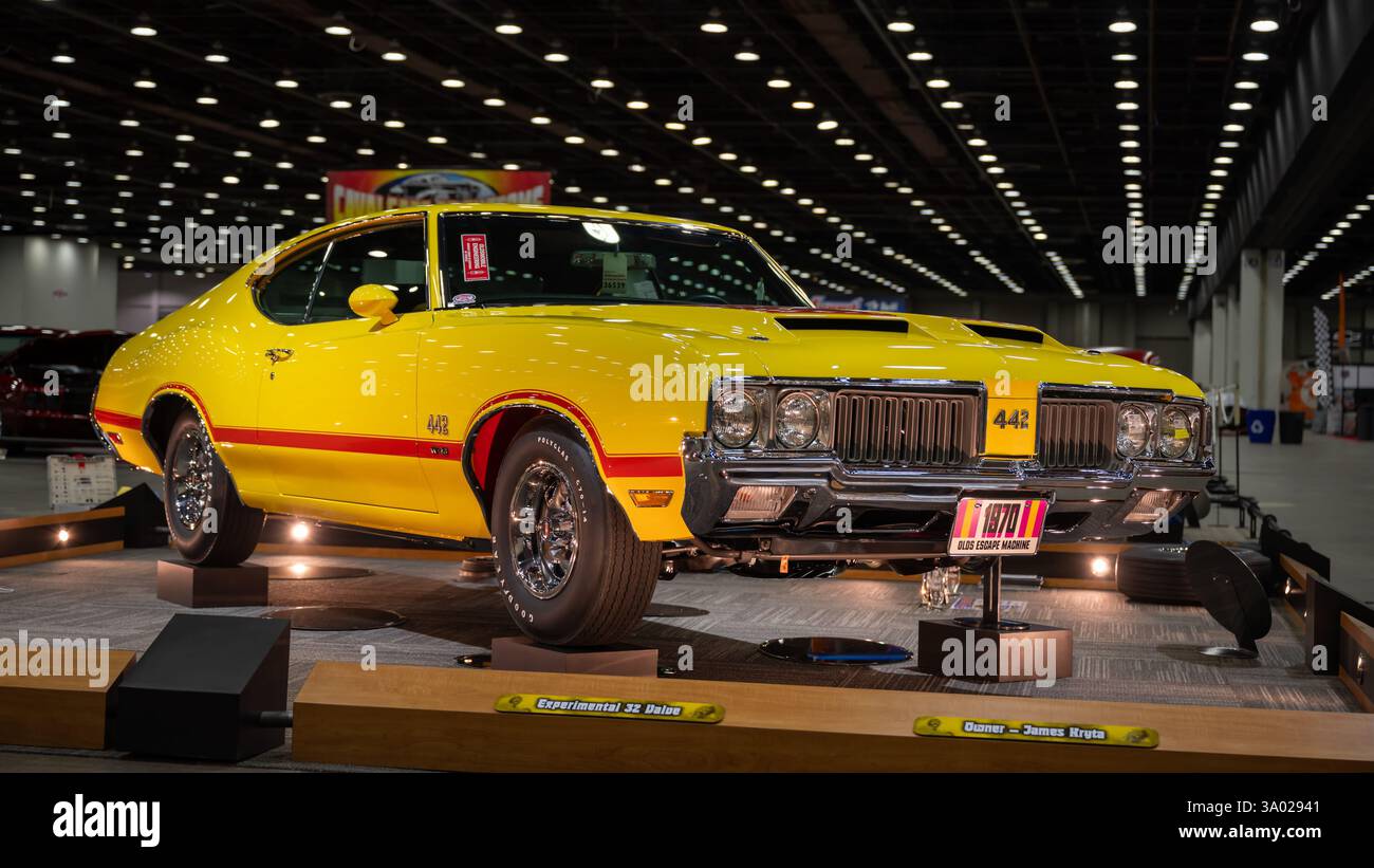 DETROIT, MI/USA - February 28, 2025: A restored 1970 Oldsmobile Cutlass ...