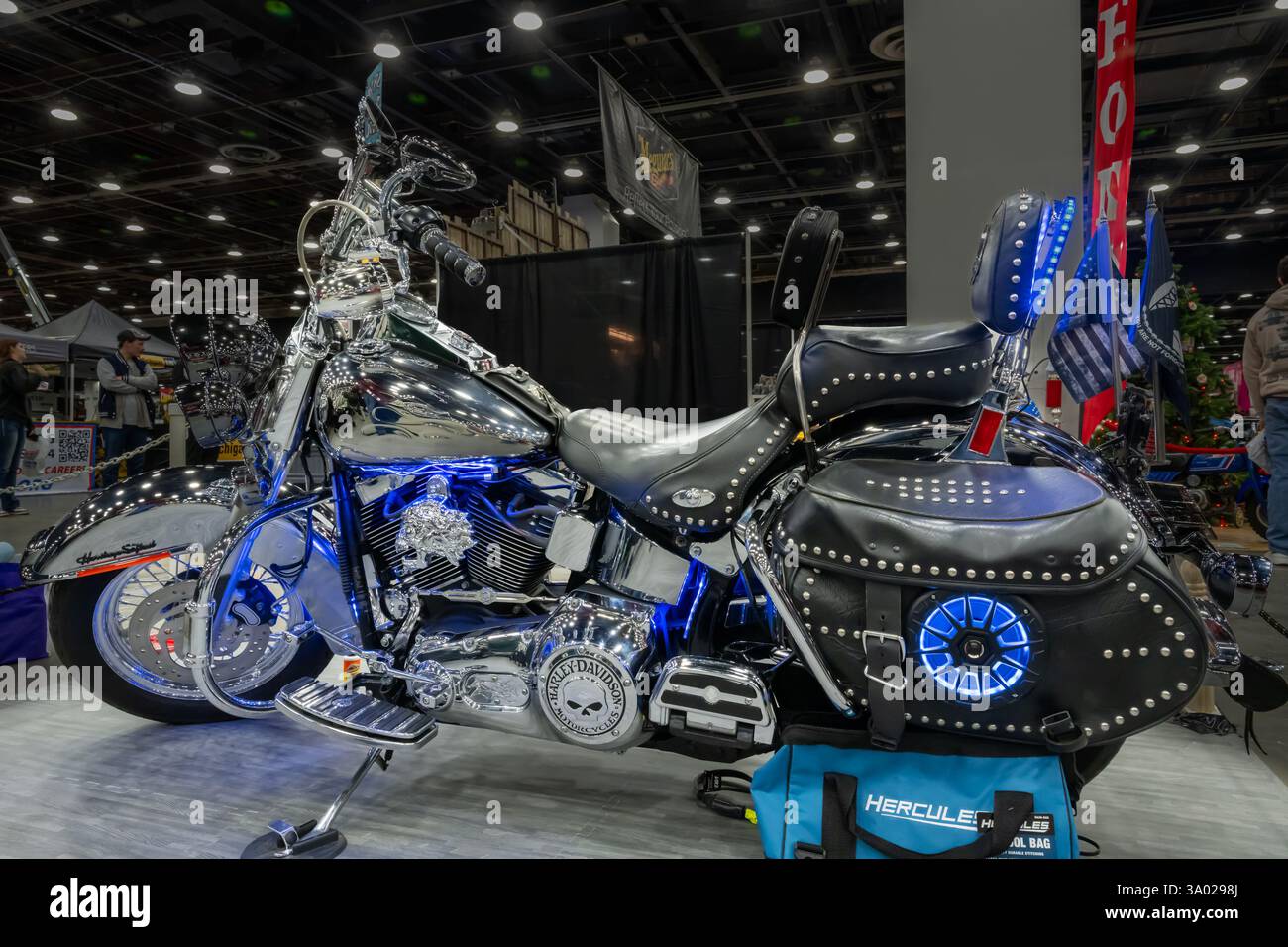 DETROIT, MI/USA - February 28, 2025: A custom Harley Davidson Softail ...