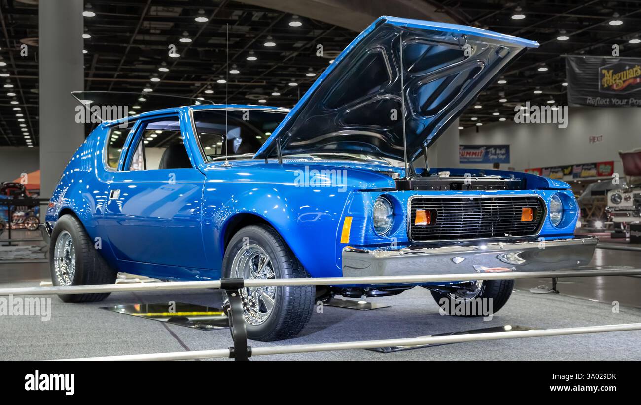 DETROIT, MI/USA - February 28, 2025: A custom 1974 AMC Gremlin car, at ...