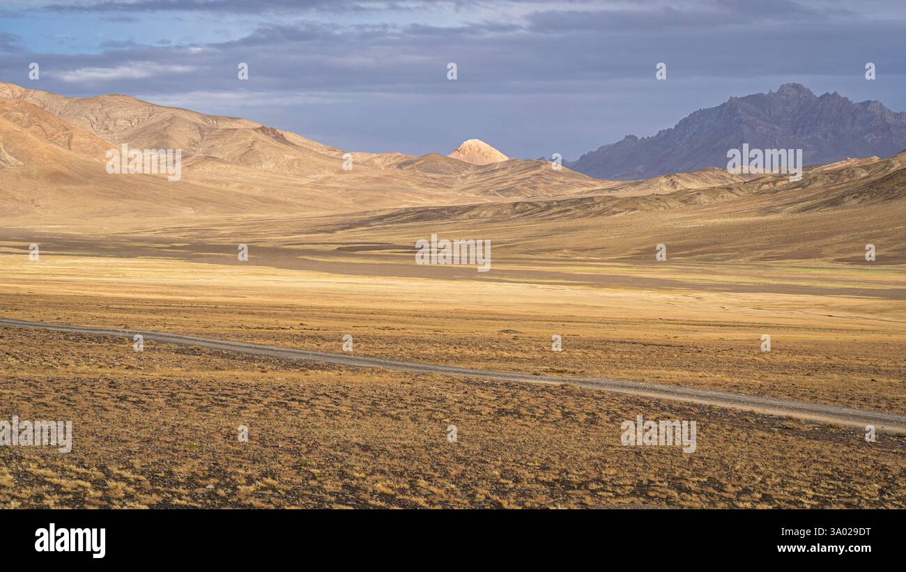 Colorful high altitude mountain landscape along Pamir Highway on summer ...