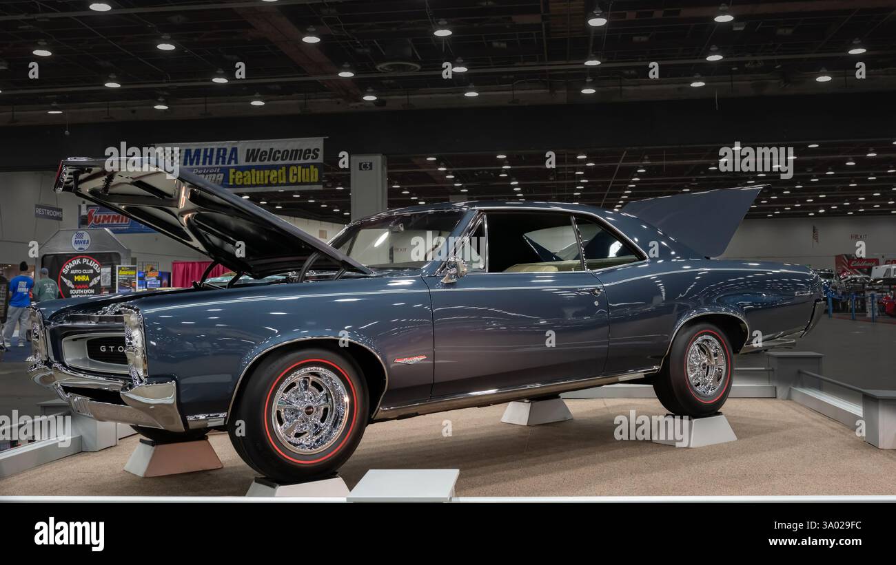 DETROIT, MI/USA - February 28, 2025: A restored 1966 Pontiac GTO car ...
