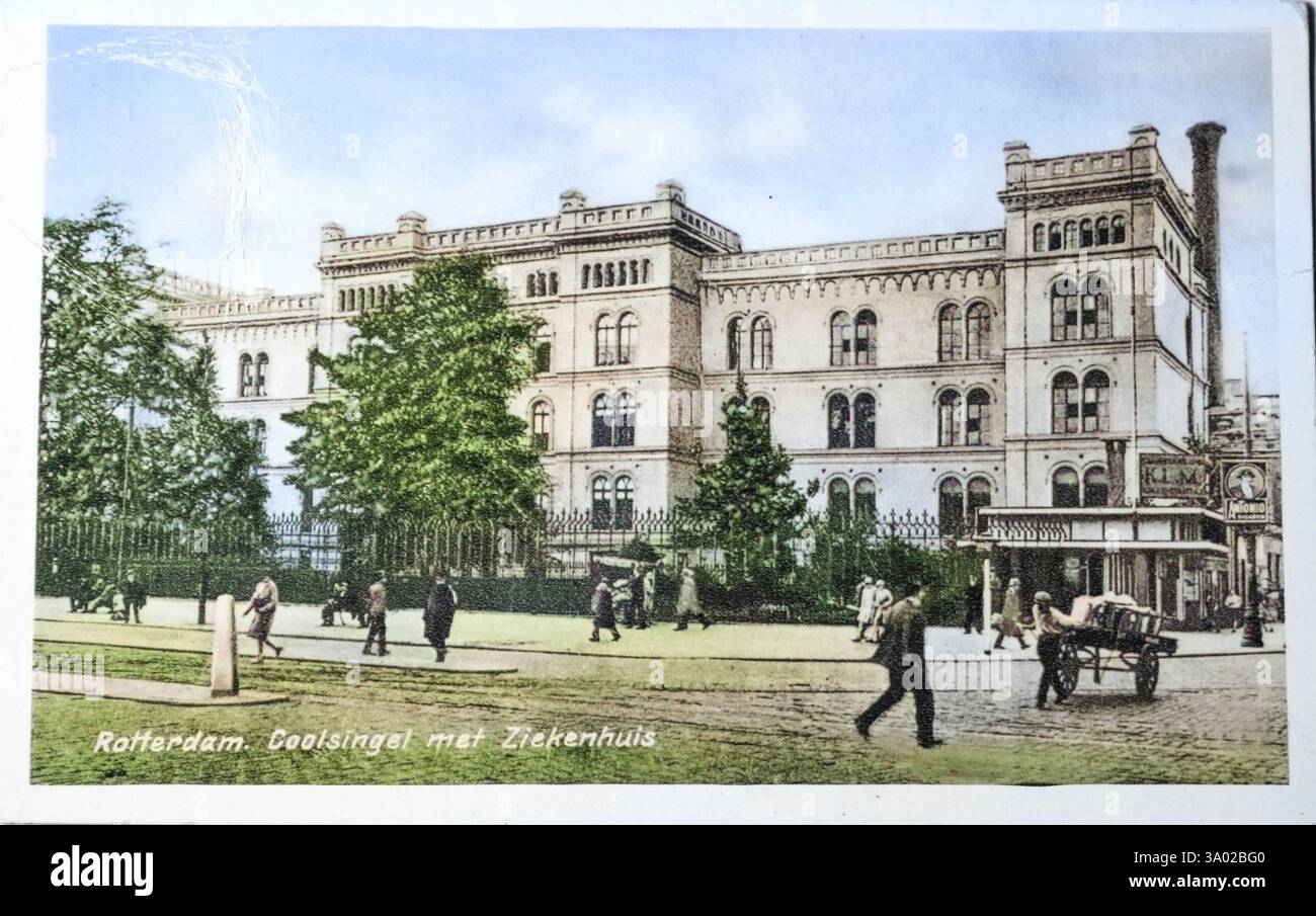Vintage postcard with old hospital in Rotterdam. This hospital was ...