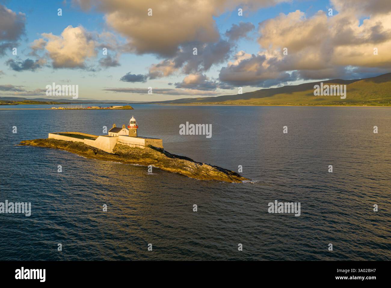 Aerial View of Fenit Lighthouse at sunset, Tralee, Kerry, Ireland Stock ...