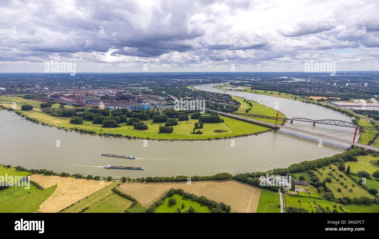 Aerial view, Duisburg-Nord, river Rhine with Rhine bend near ...