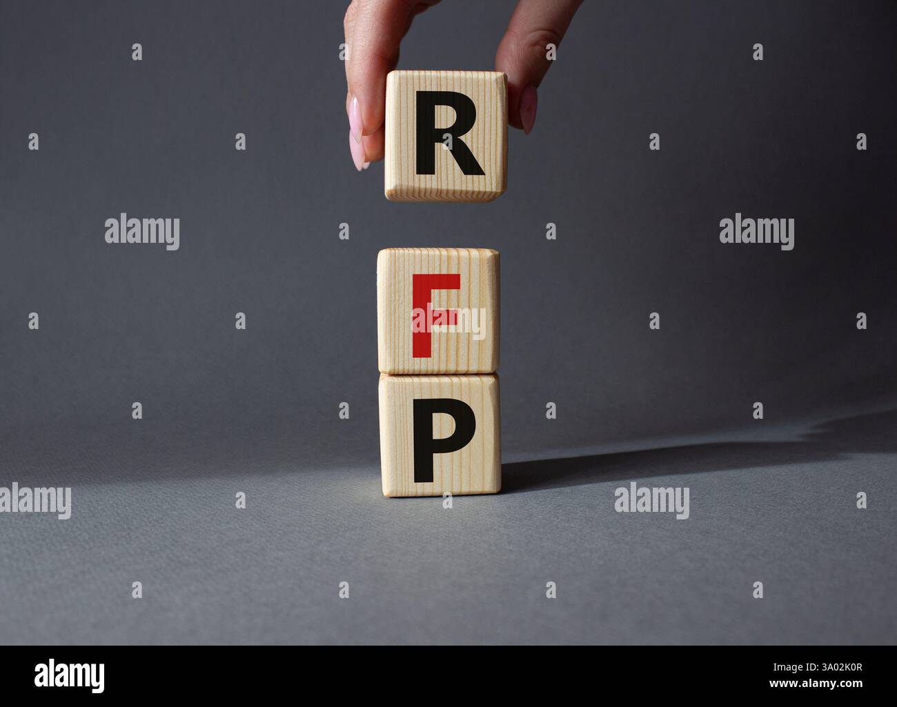 RFP - Request for Proposal. Wooden cubes with word RFP. Businessman ...