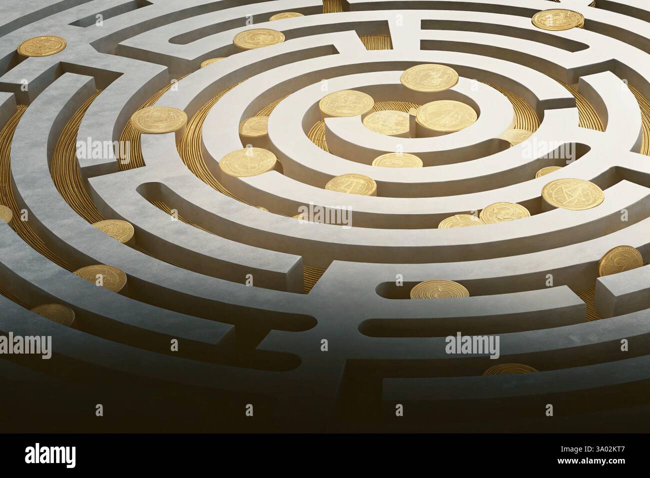labyrinth with a money symbol at the center, depicting the complexity ...