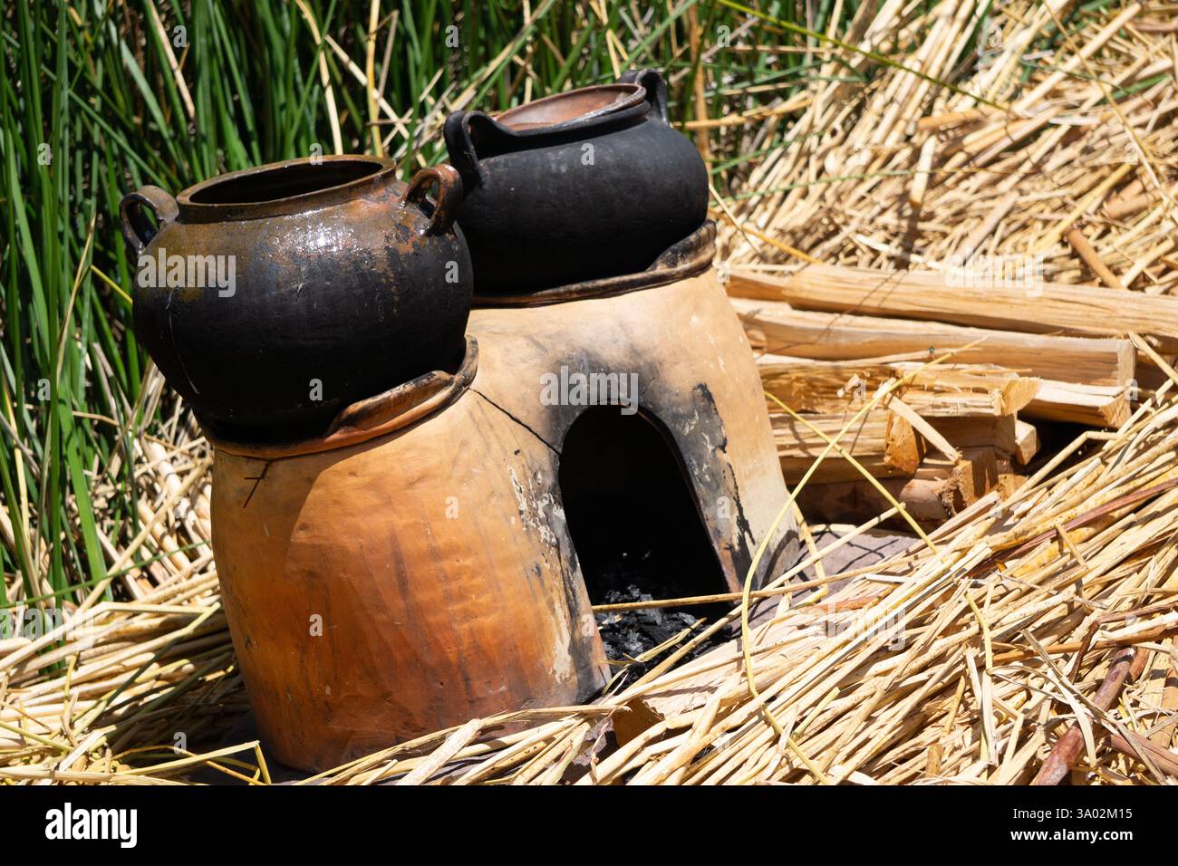 Traditional Clay Kitchen Used by Uros People on Lake Titicaca, Peru for ...