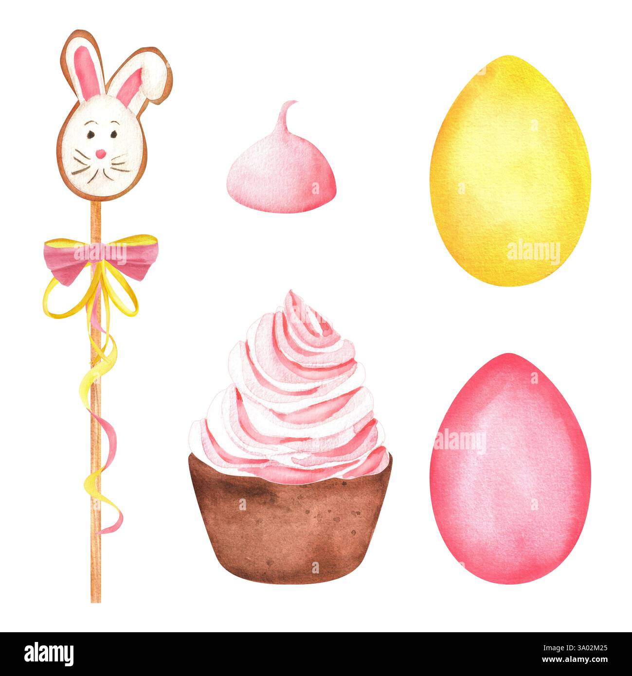 A bundle of yellow and pink Easter eggs, cupcake, bunny gingerbread ...