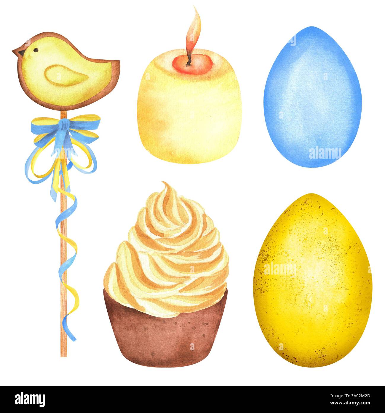 A bundle of yellow and blue Easter eggs, cupcake, chicken gingerbread ...