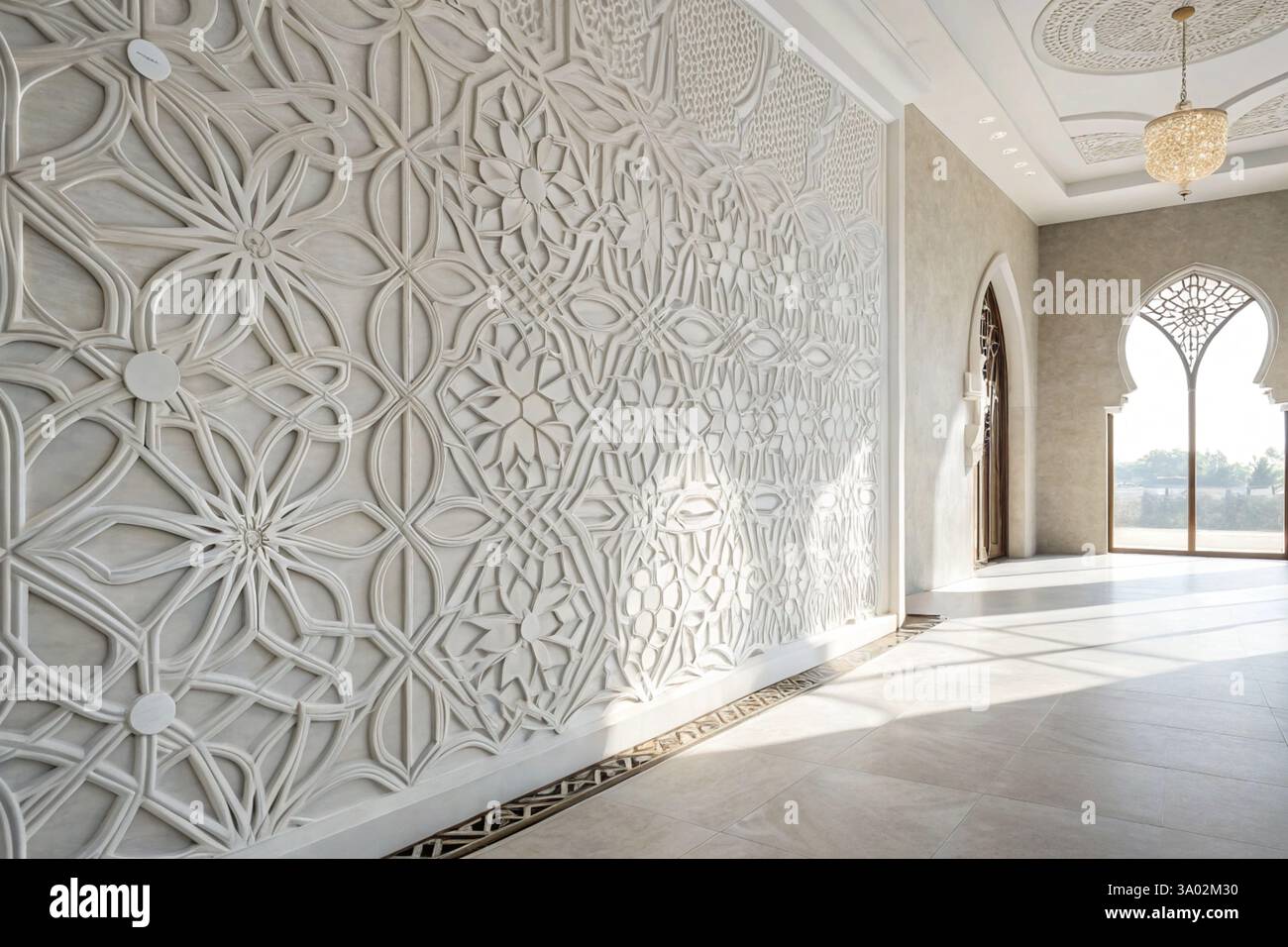 Subtle abstract white geometric pattern with delicate arabesque details ...