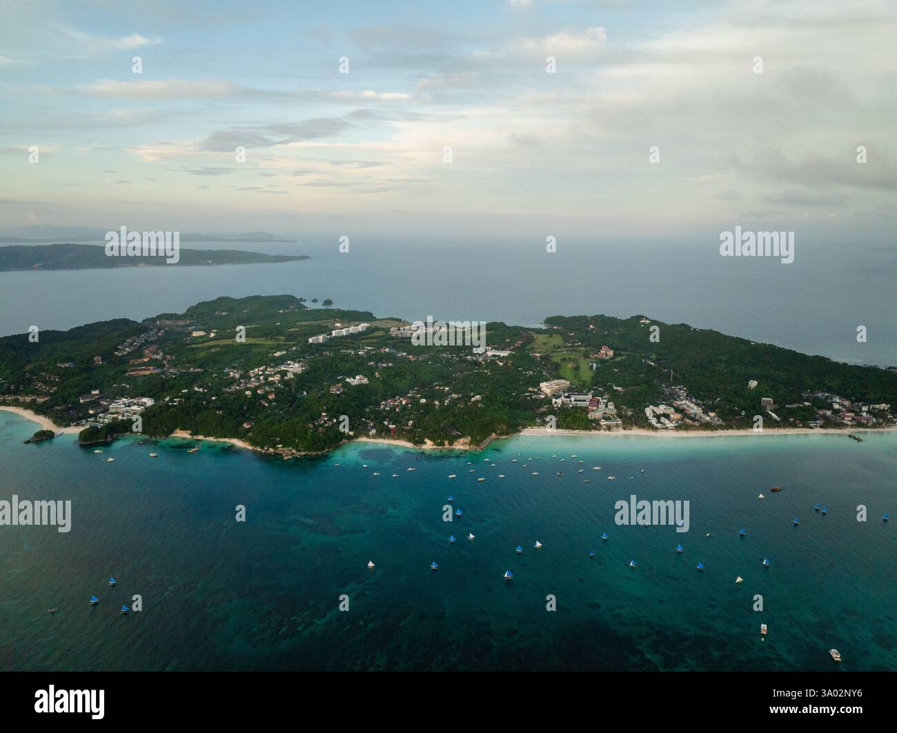 Top view of Boracay Island with white sand beaches and clear waters ...