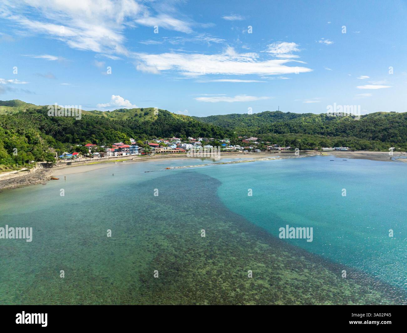 Small town near the coast and mountain. Santa Fe, Tablas, Romblon ...