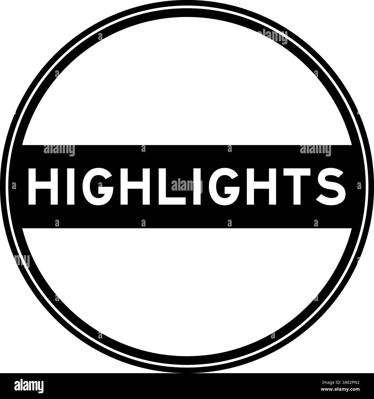 Black color round seal sticker in word highlights on white background ...