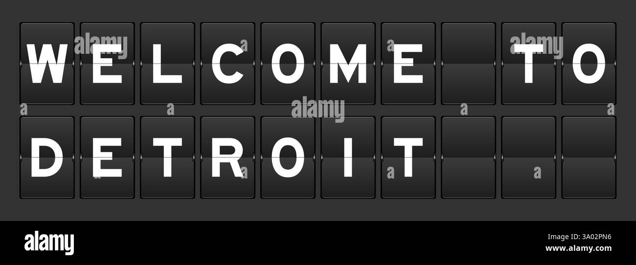 Black color analog flip board with word welcome to detroit on gray ...