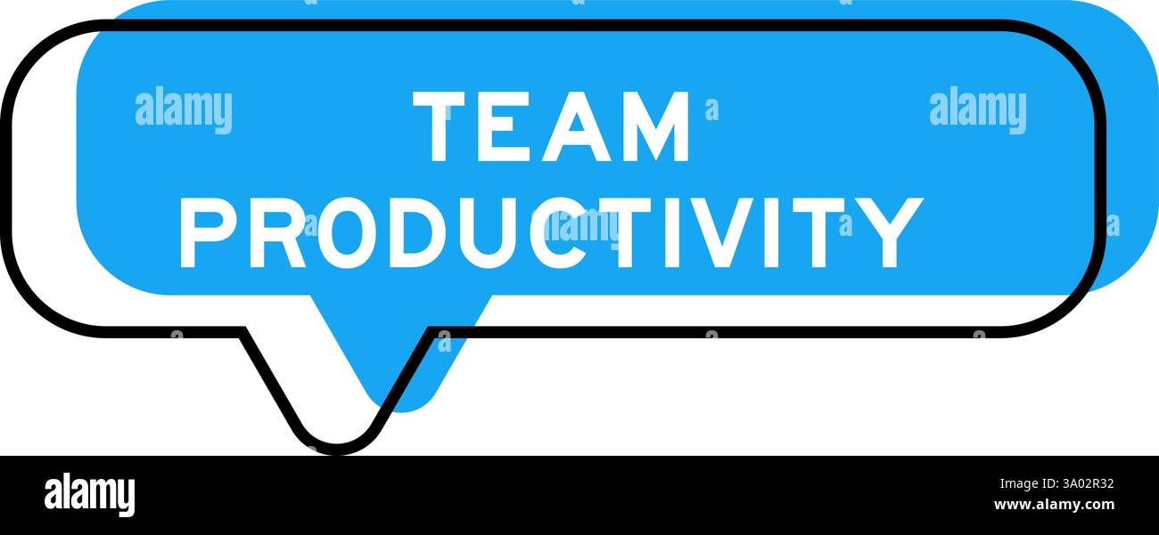 Speech banner and blue shade with word team productivity on white ...