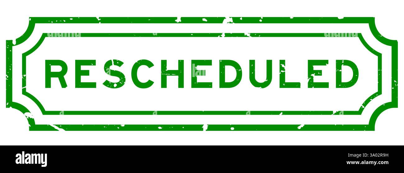 Grunge green rescheduled word rubber seal stamp on white background ...