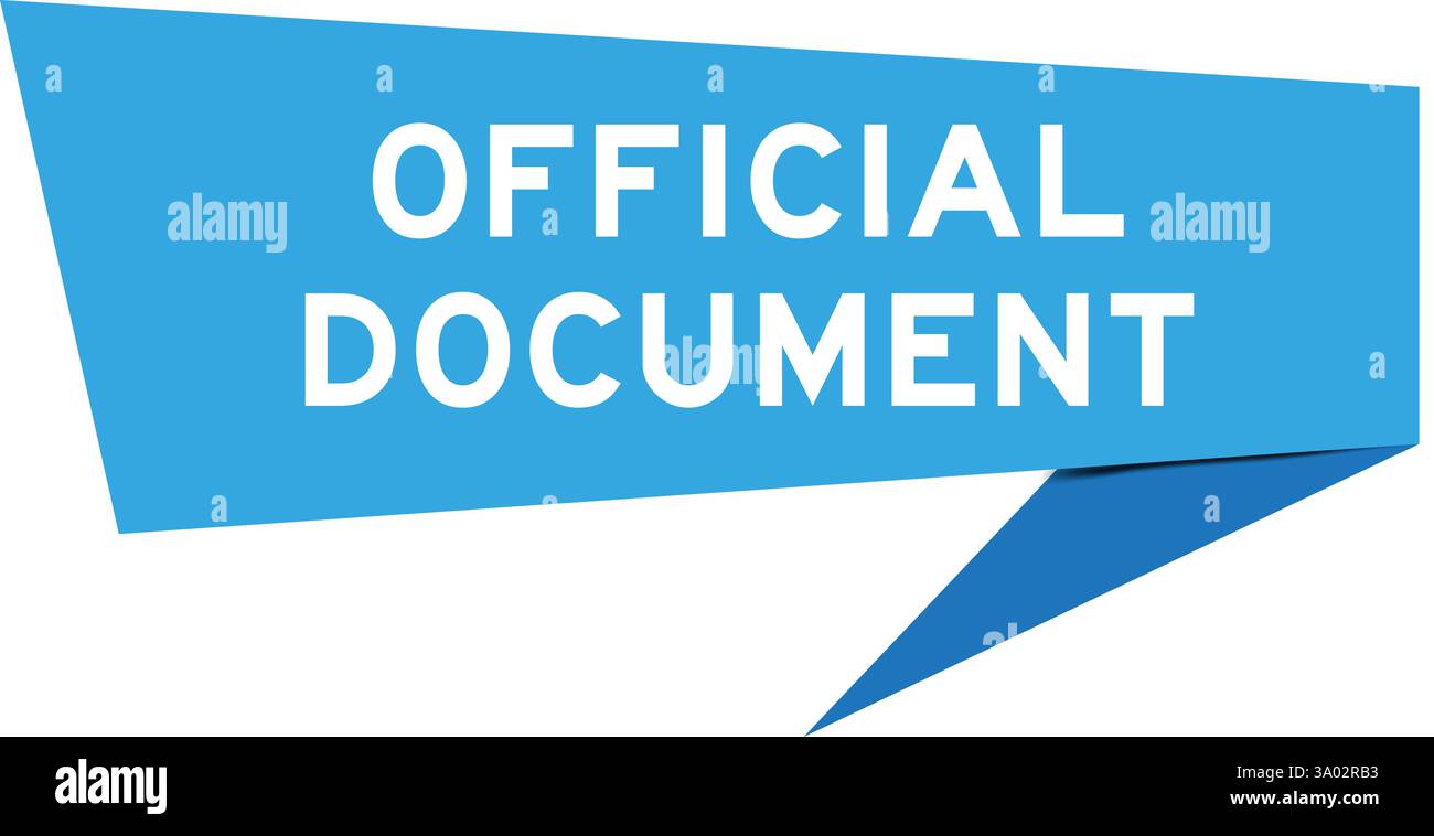 Blue color speech banner with word official document on white ...