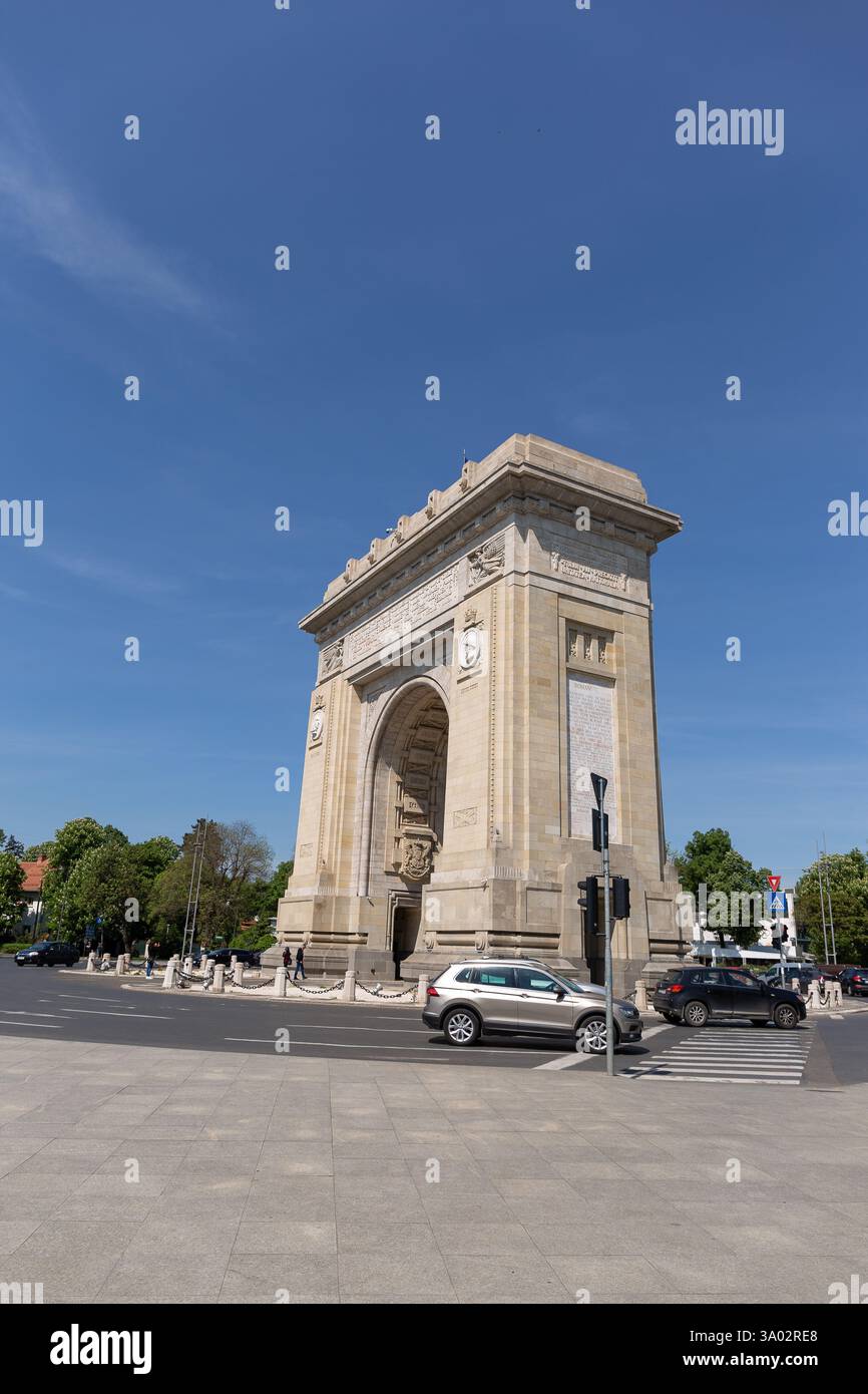 May 7, 2023 Bucharest Romania.The Arch of Triumph, is a symbol of ...