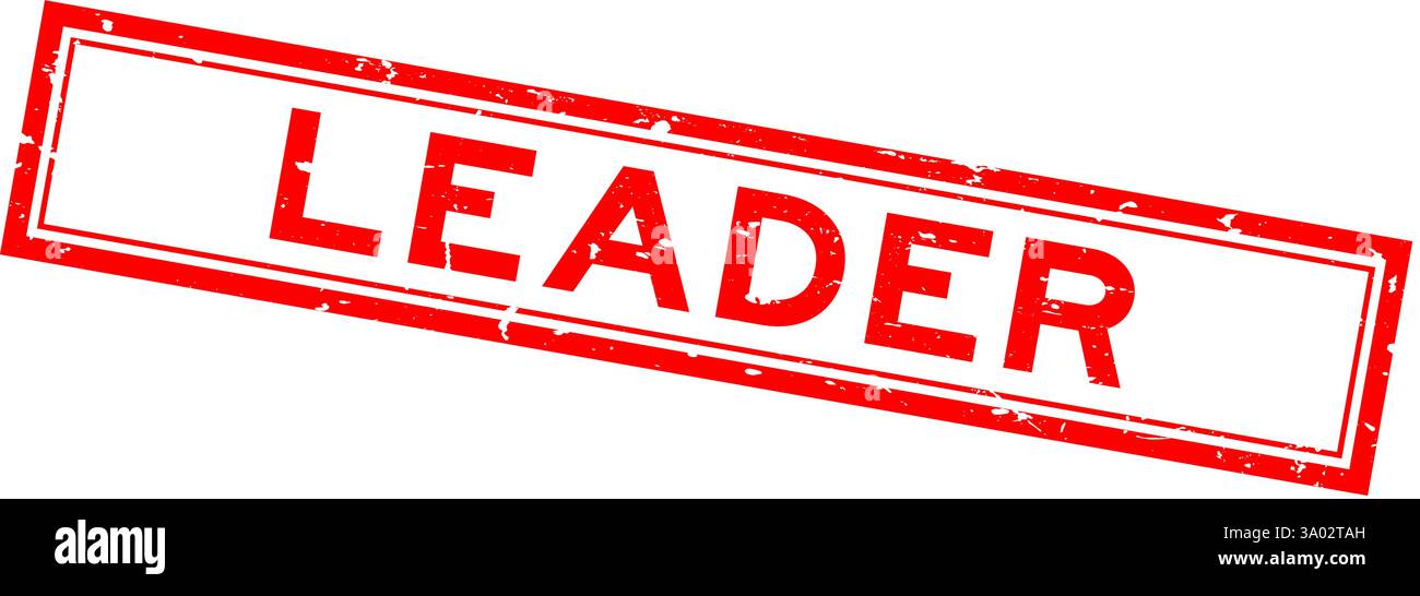 Grunge red leader word square rubber seal stamp on white background ...