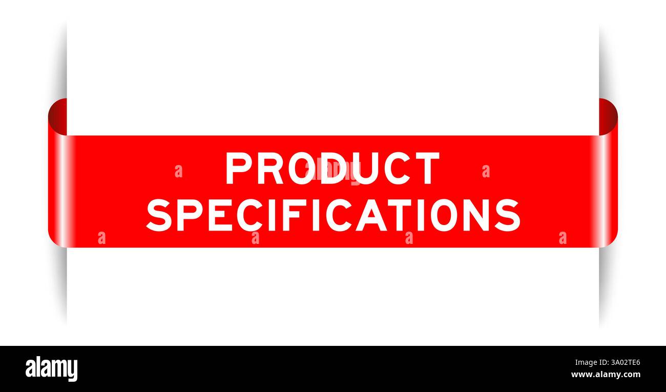 Red color inserted label banner with word product specification on ...