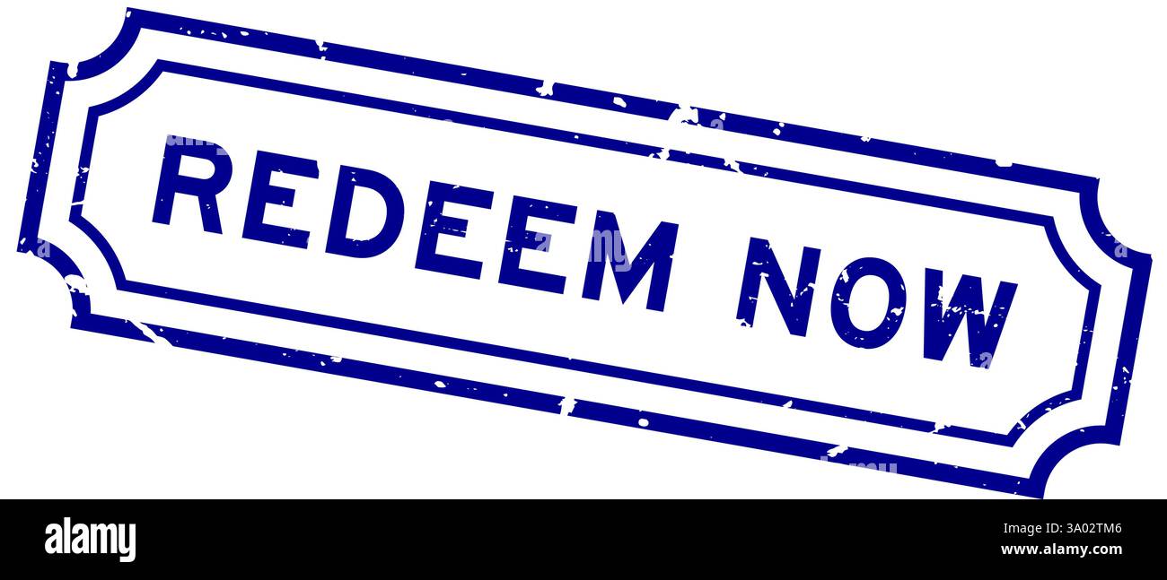 Grunge blue redeem now word square rubber stamp on white background ...
