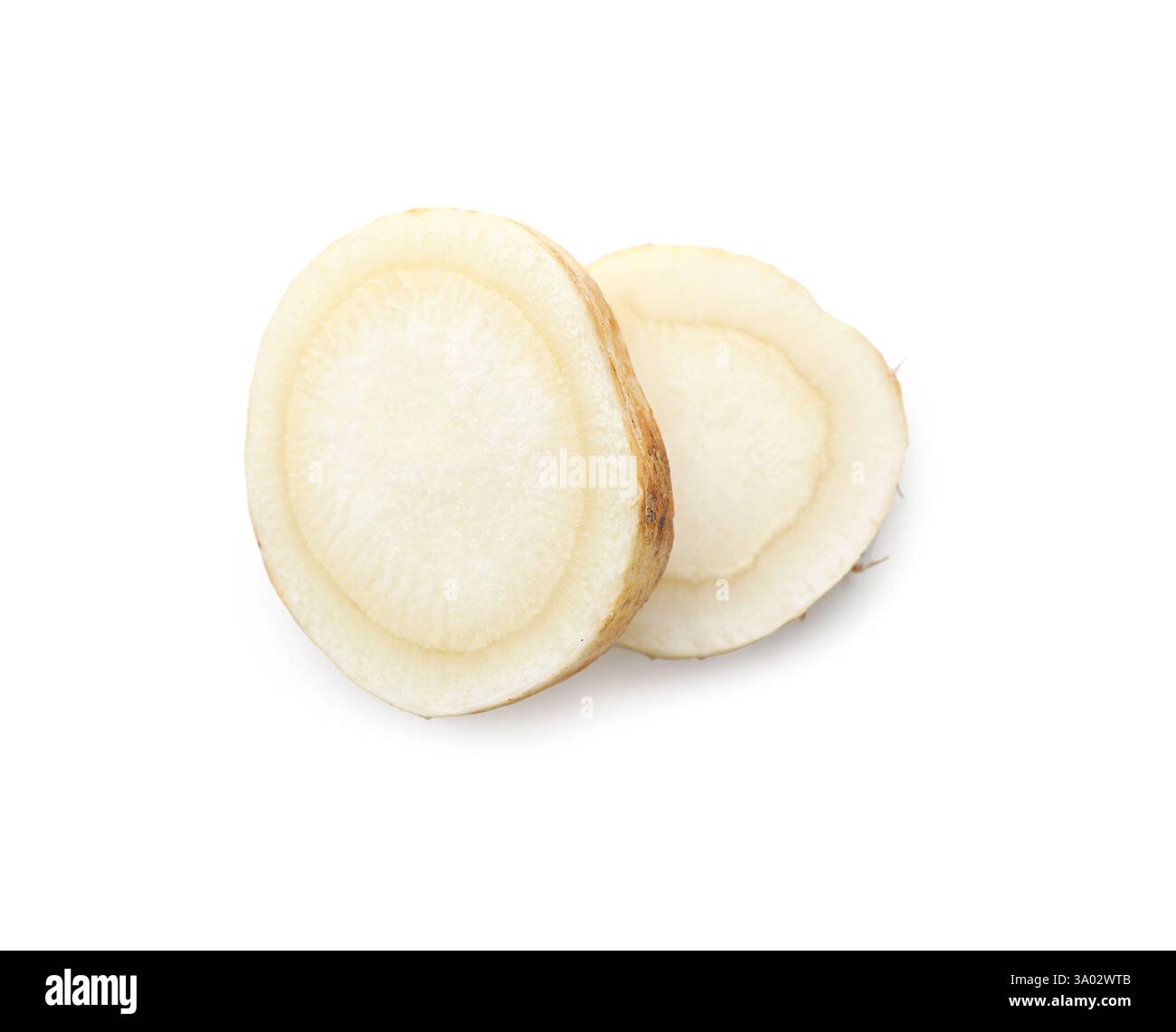 Cut fresh parsley root isolated on white, top view Stock Photo - Alamy