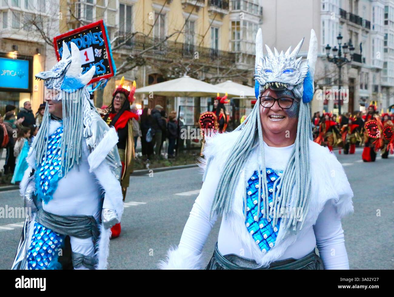 Evening carnival parade in the Spanish north coast city of Santander ...