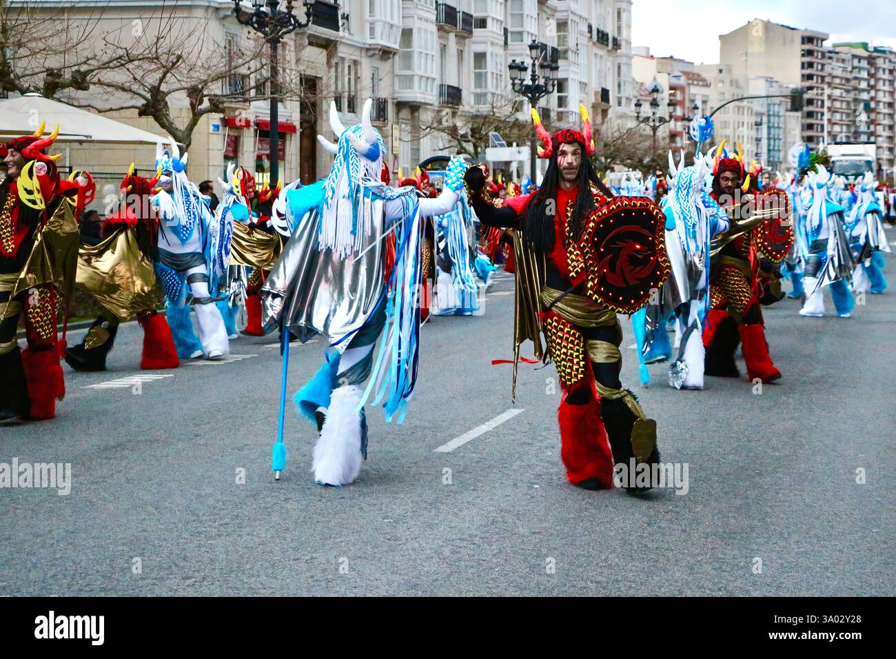 Evening carnival parade in the Spanish north coast city of Santander ...