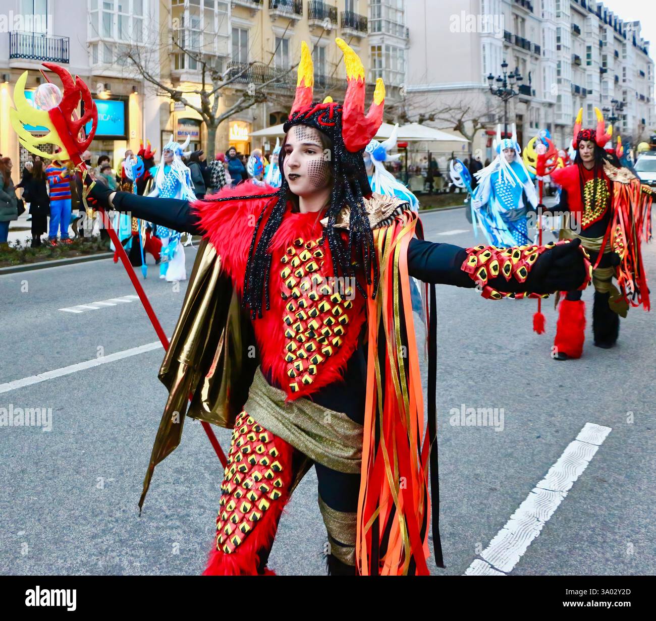Evening carnival parade in the Spanish north coast city of Santander ...