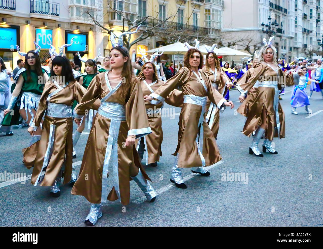 Evening carnival parade in the Spanish north coast city of Santander ...