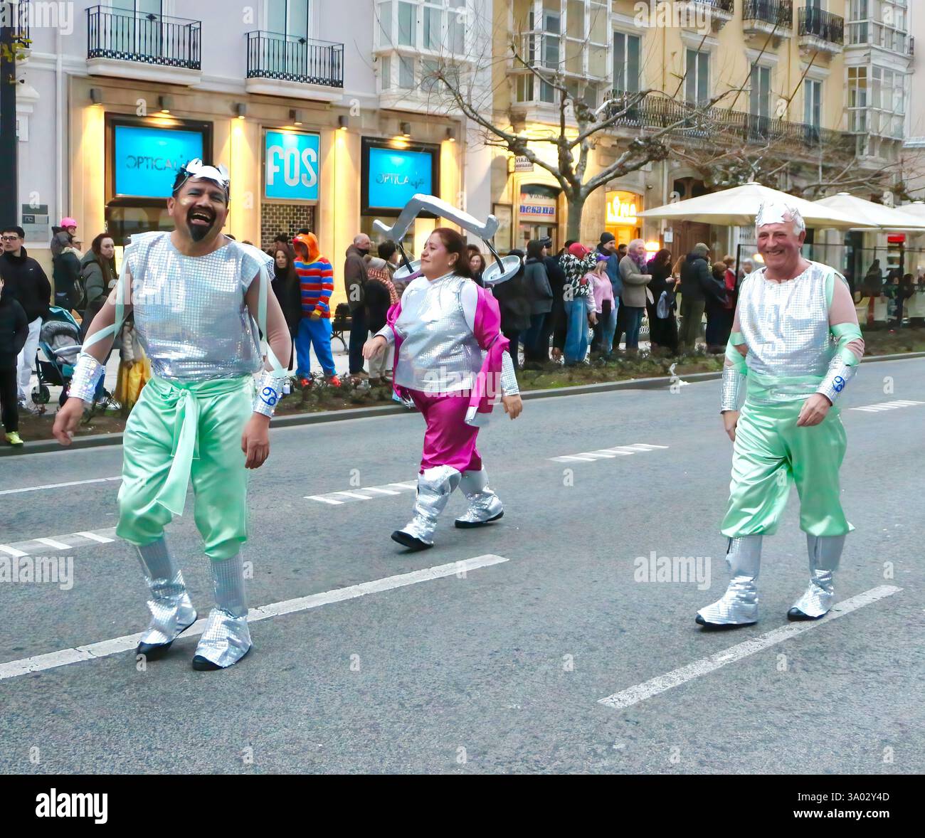 Evening carnival parade in the Spanish north coast city of Santander ...