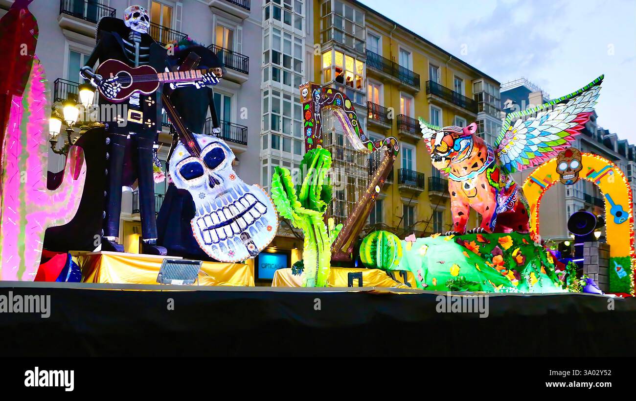 Evening carnival parade in the Spanish north coast city of Santander ...